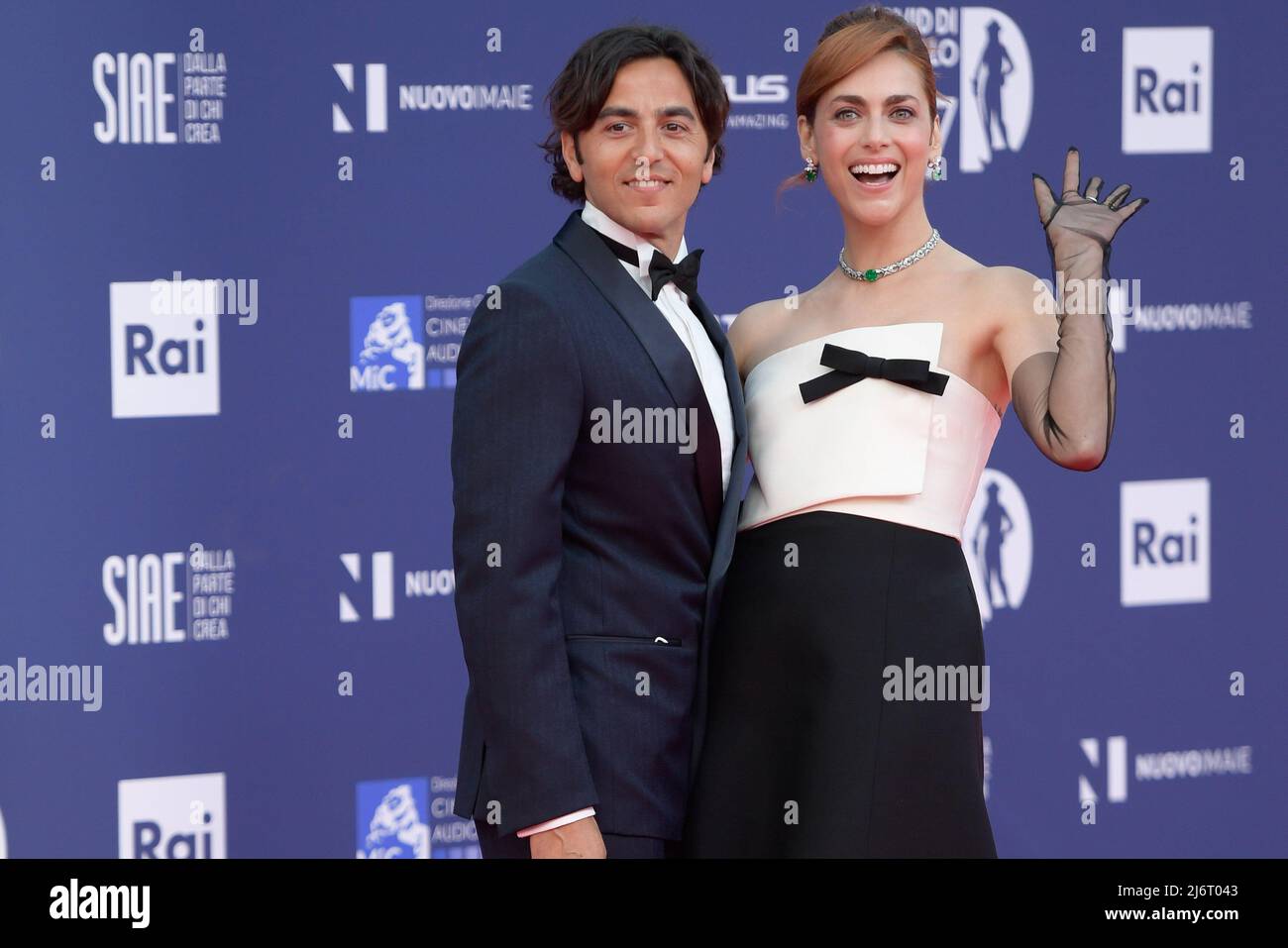 Miriam Leone (R) and Paolo Carullo (L) attend the red carpet of the ...