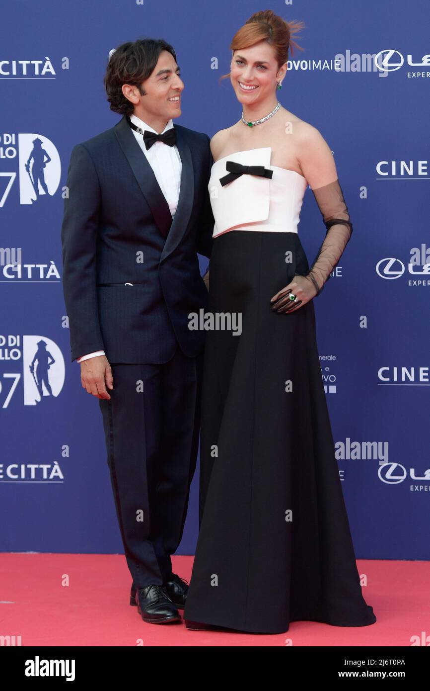 Miriam Leone (R) and Paolo Carullo (L) attend the red carpet of the ...