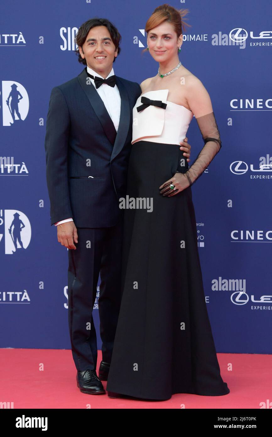 Miriam Leone (R) and Paolo Carullo (L) attend the red carpet of the ...