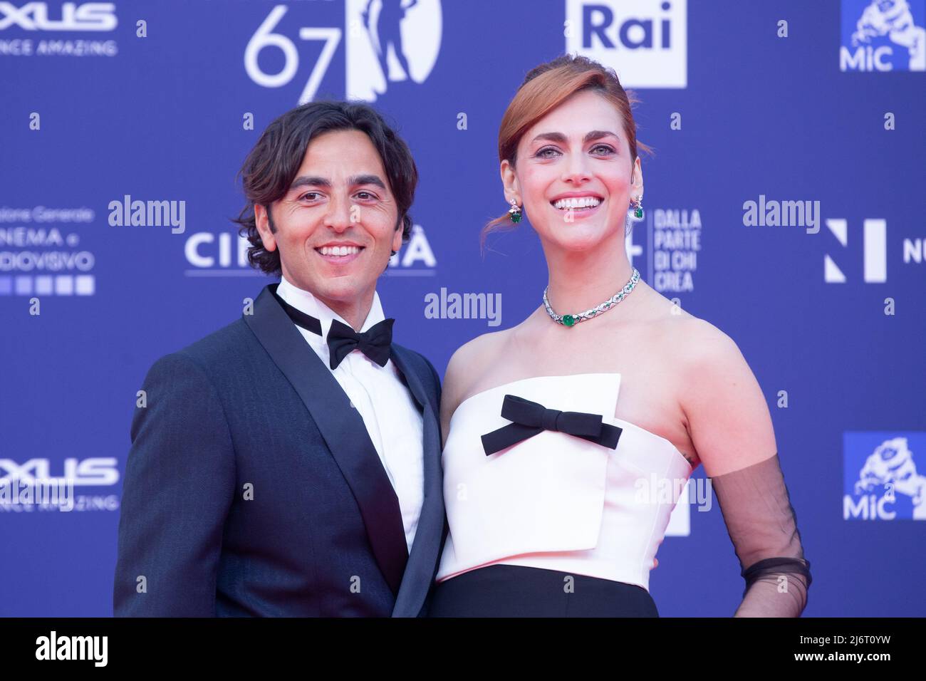 May 3, 2022, Rome, Italy: Miriam Leone and Paolo Carullo attend the red ...