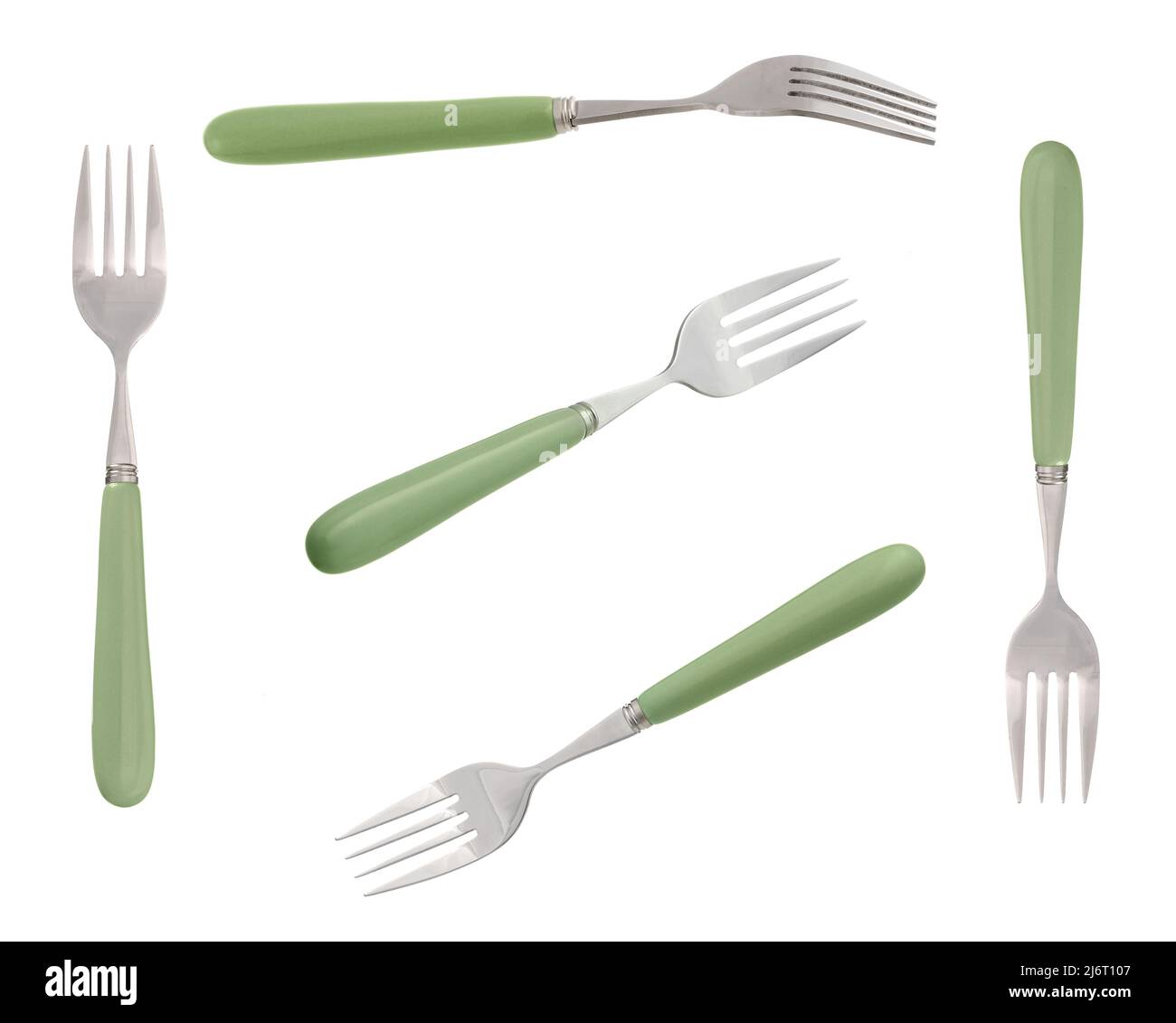 Set of flying forks on white background Stock Photo - Alamy
