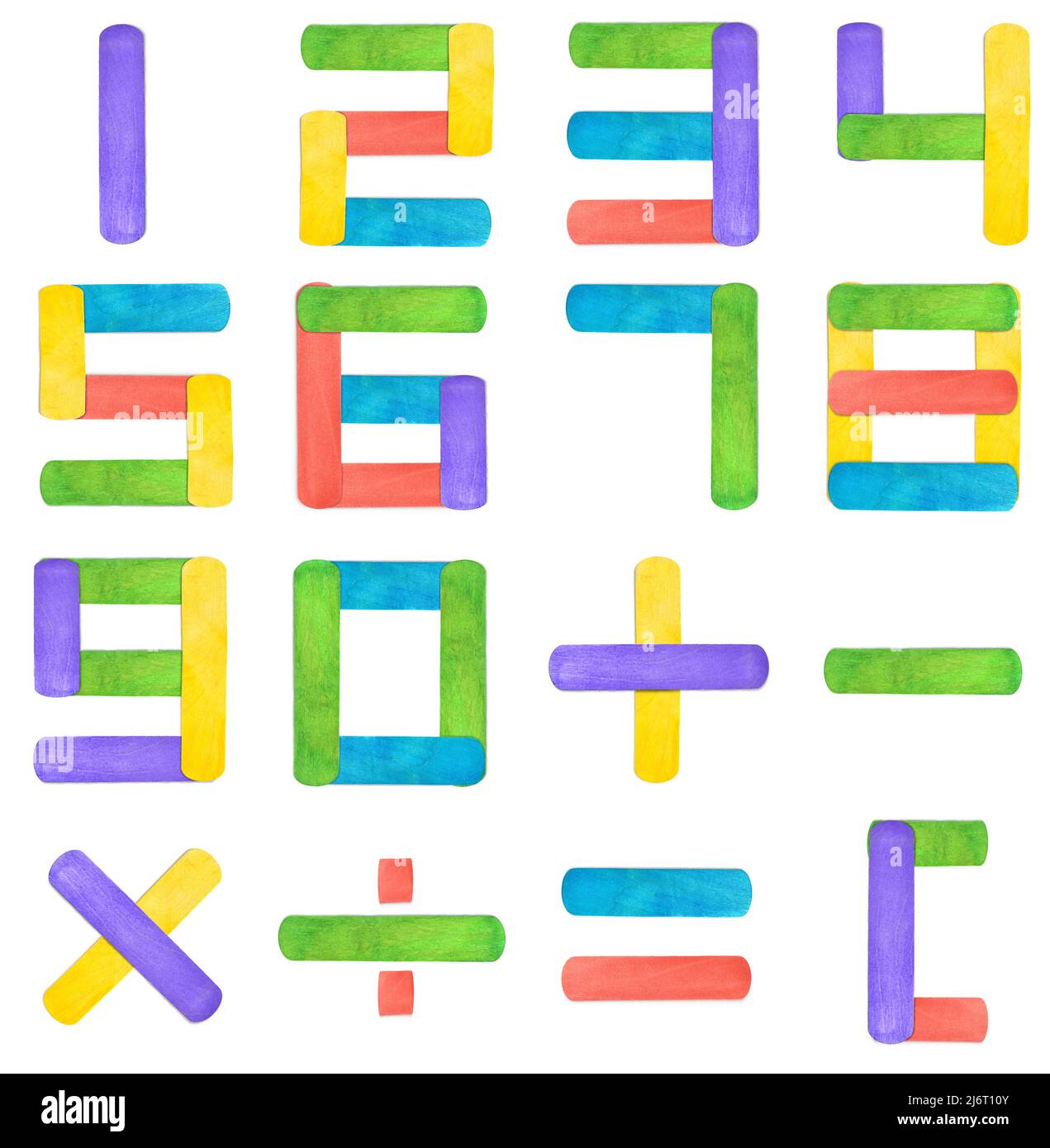 Numbers and mathematical symbols made of colorful wooden ice cream ...