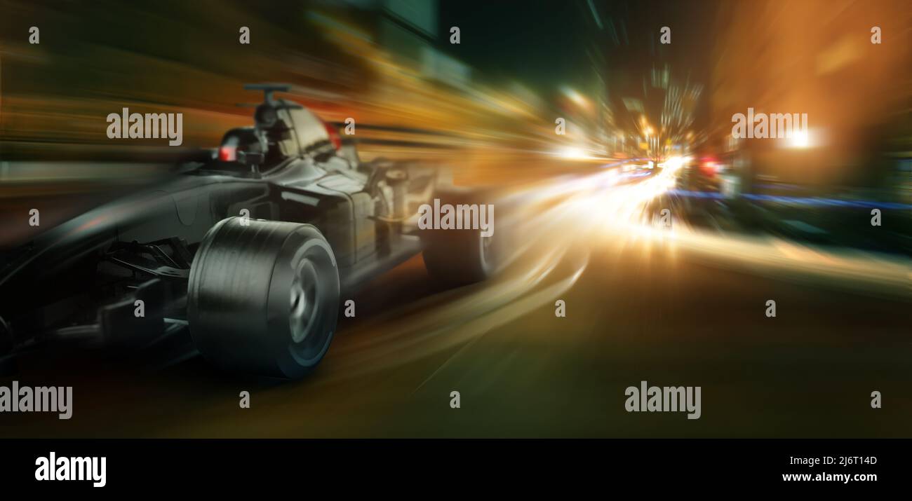 Modern fast racing car on night city street Stock Photo - Alamy