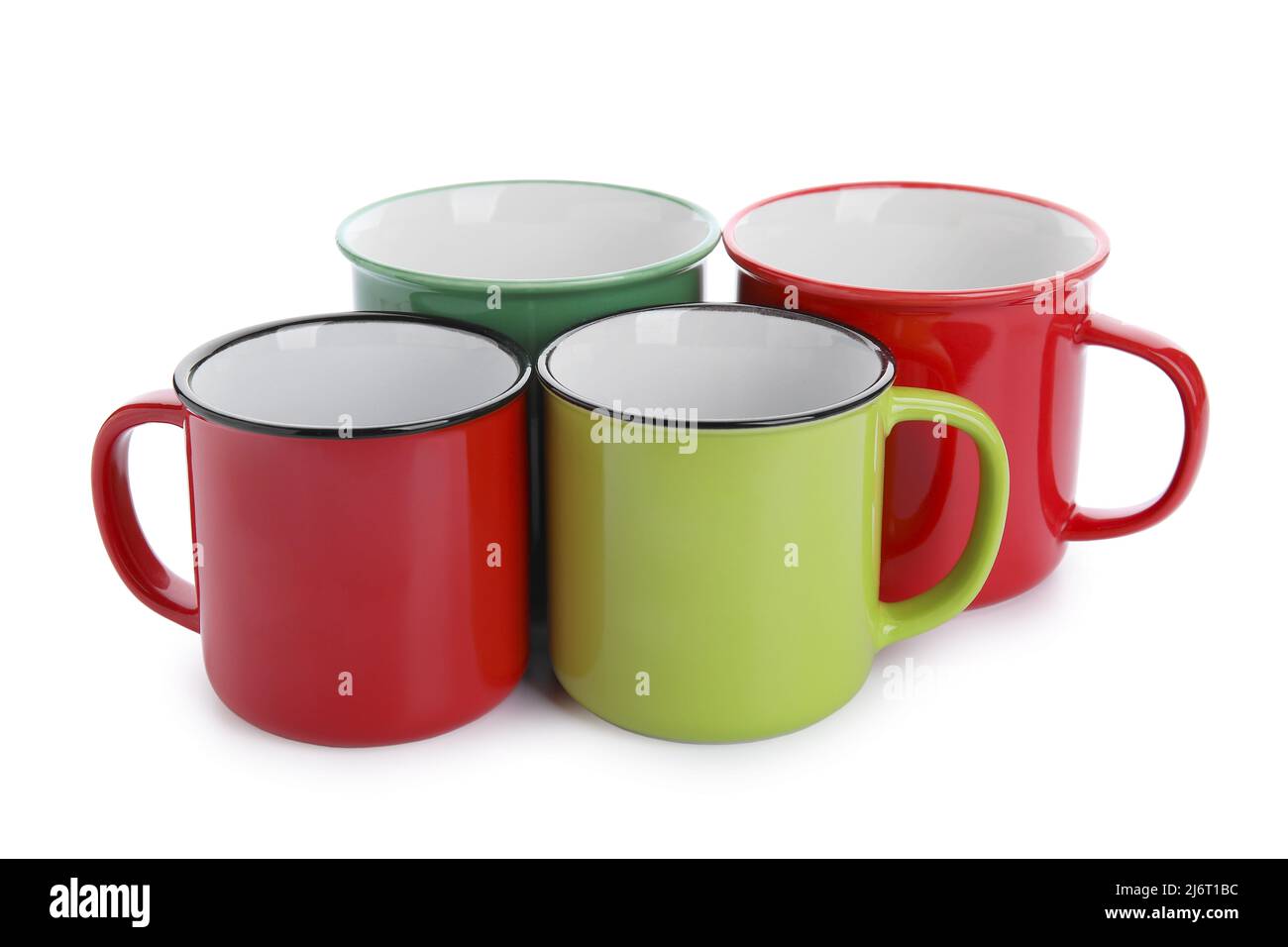 Different cups on white background Stock Photo - Alamy