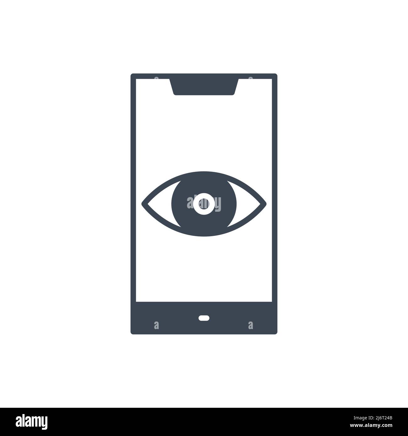 Surveillance smartphone related vector glyph icon. Eye on smartphone ...
