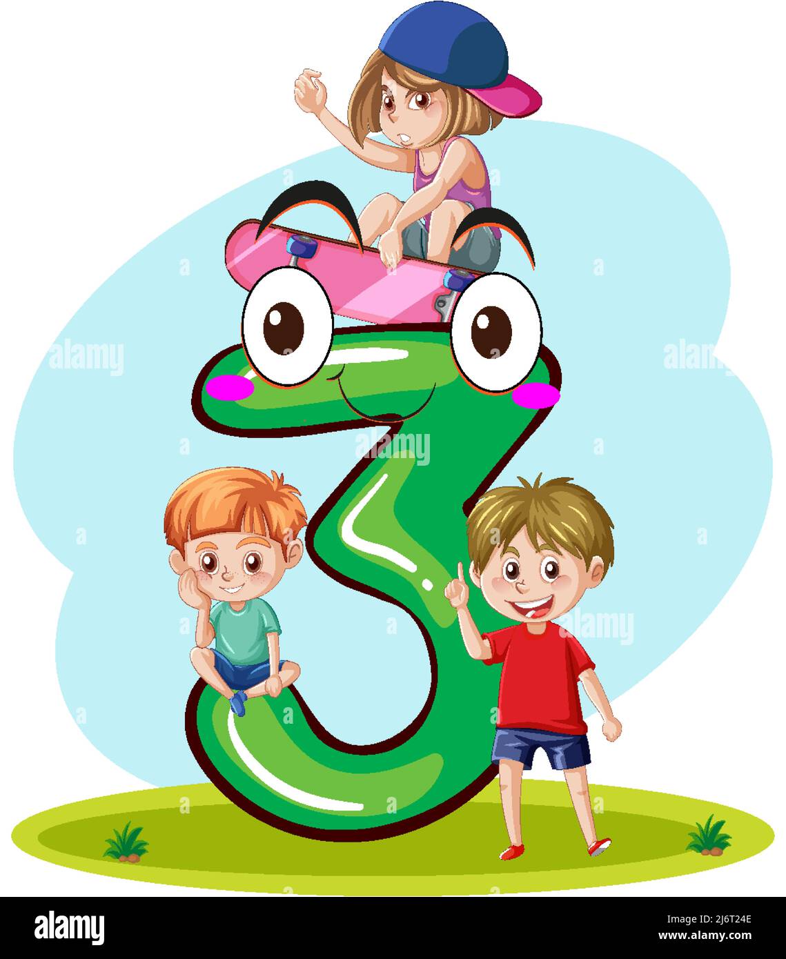 Three kids with number three cartoon illustration Stock Vector Image ...