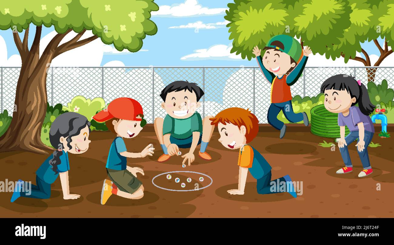 Children playing jack stones at the park illustration Stock Vector ...