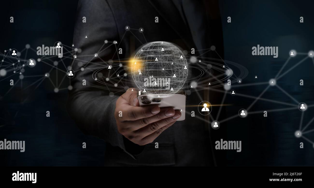 Business global internet connection Businessman using phone on ...