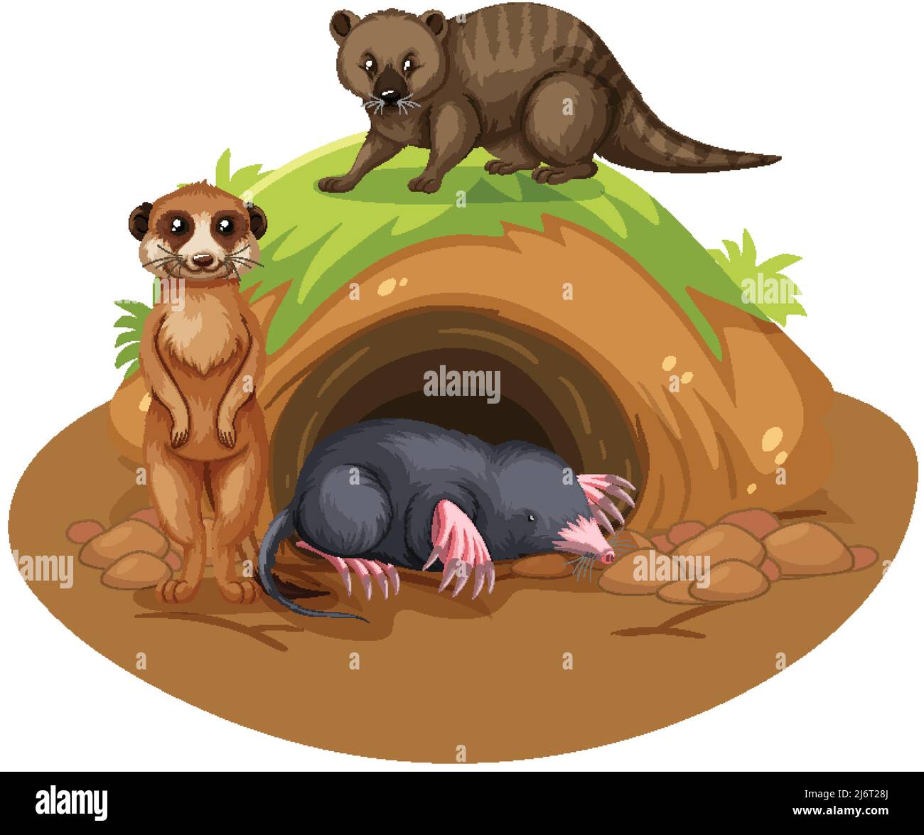 Wild animals cartoon character with burrow illustration Stock Vector ...