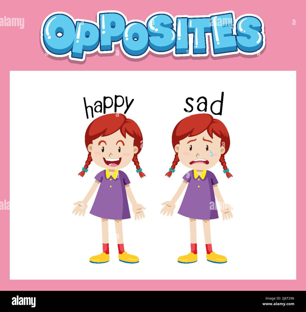 Opposite English words with happy and sad illustration Stock Vector ...