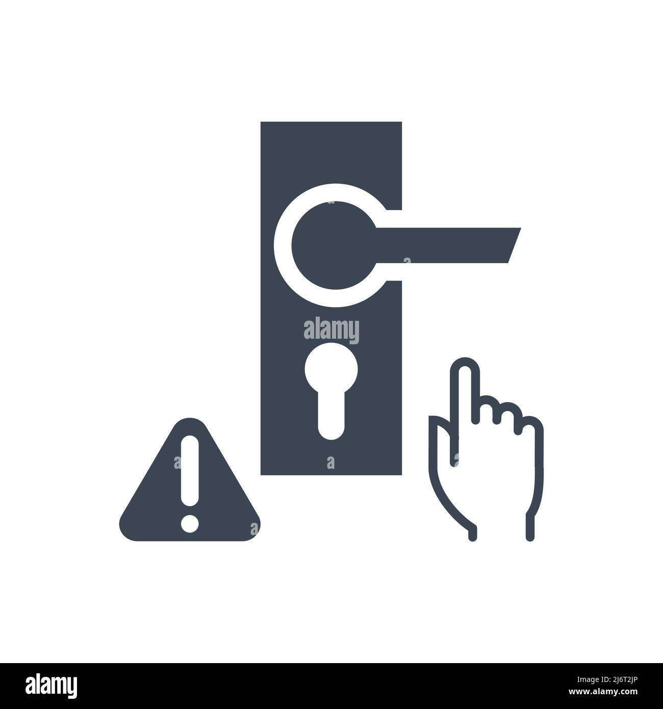 Do not touch door handle related vector glyph icon. Doorknob, hand and ...