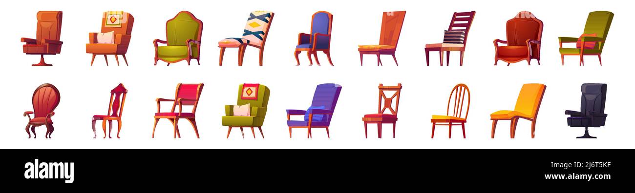 Set of chairs and armchairs, home and office furniture isolated set ...