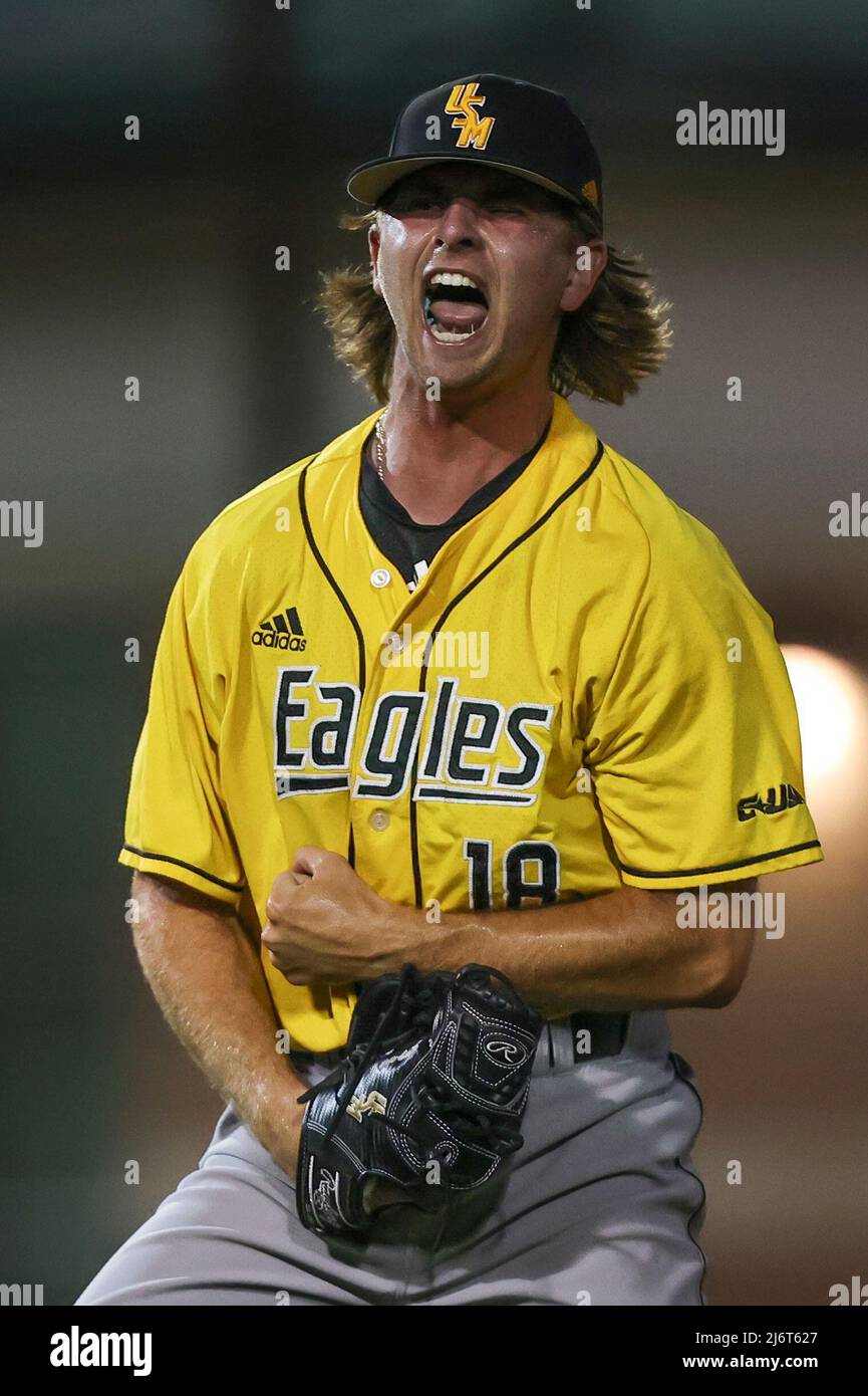 May 03, 2022: Southern Miss pitcher Dalton Rogers (18) celebrates a 6-4 ...