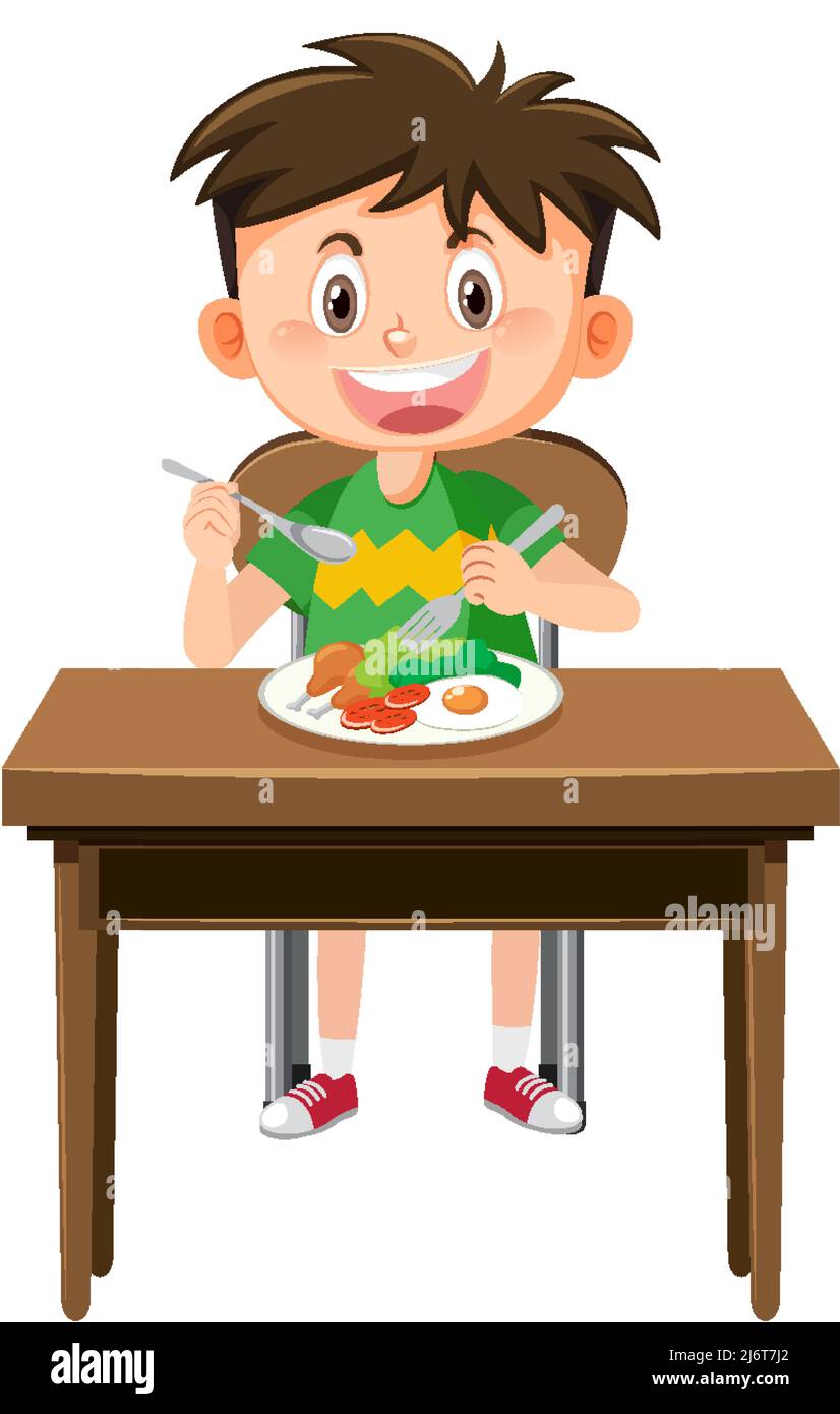 Boy Eating Lunch Cartoon
