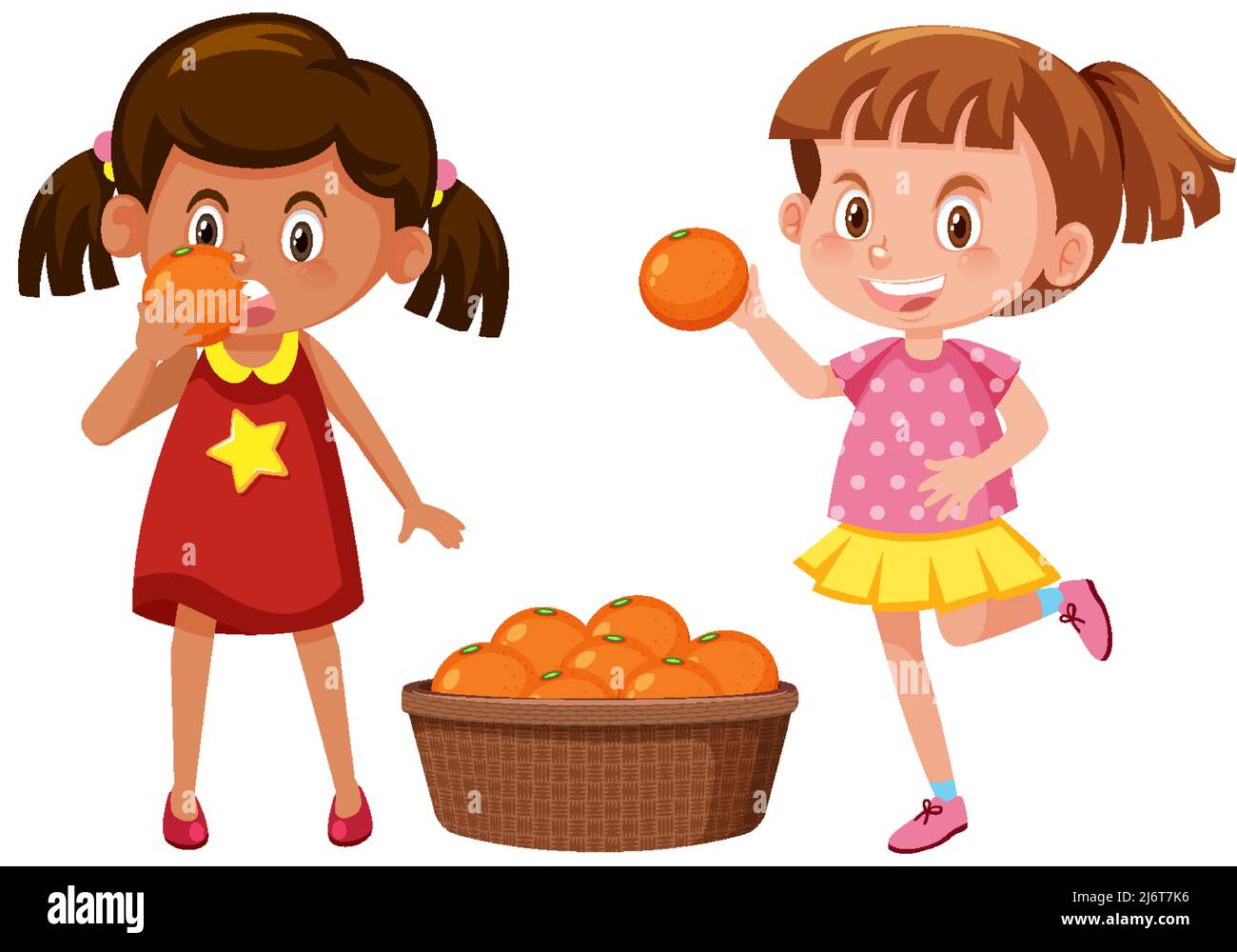 Two girls holding oranges illustration Stock Vector Image & Art - Alamy