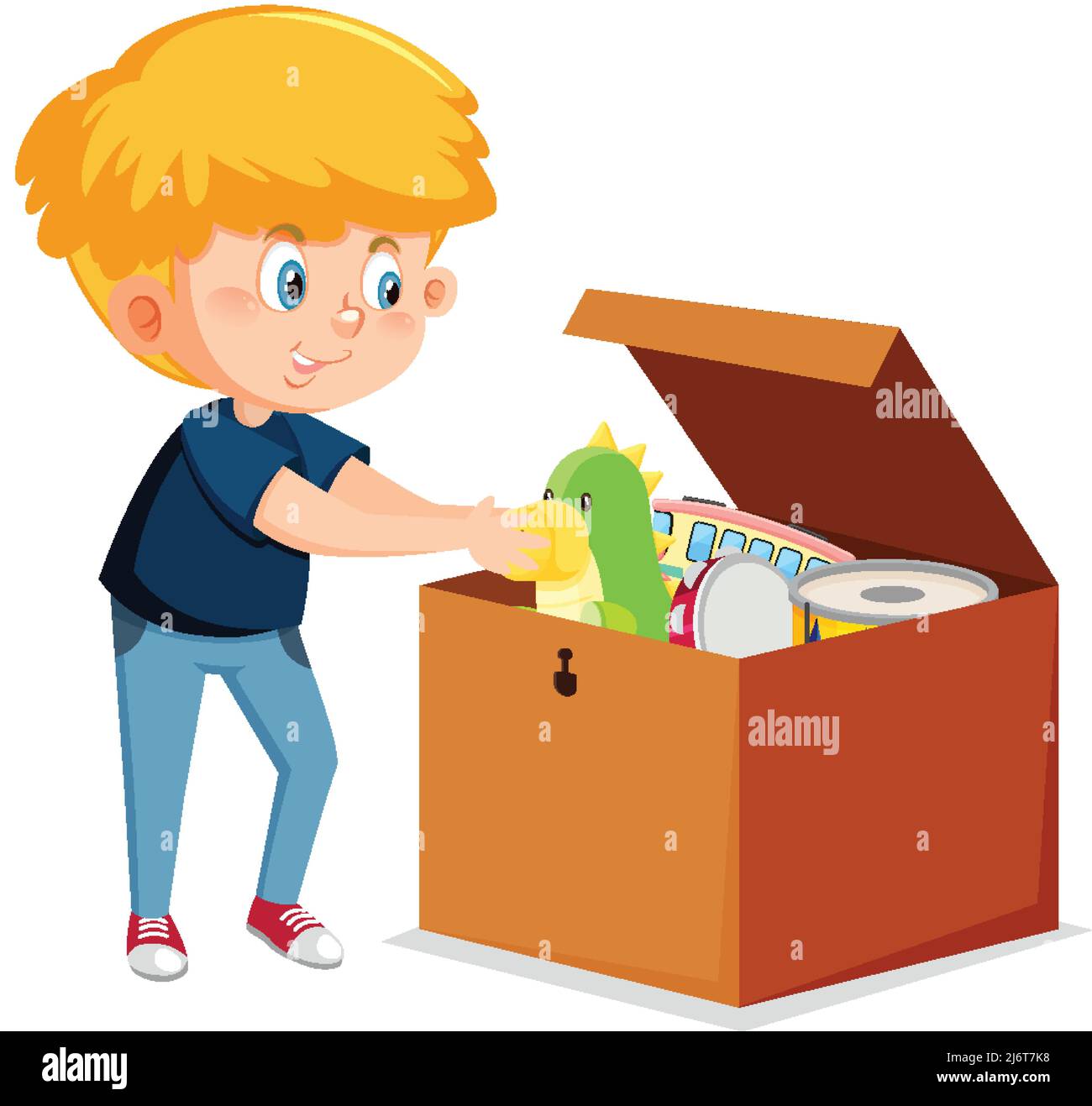 A boy putting his toy into the box illustration Stock Vector Image ...