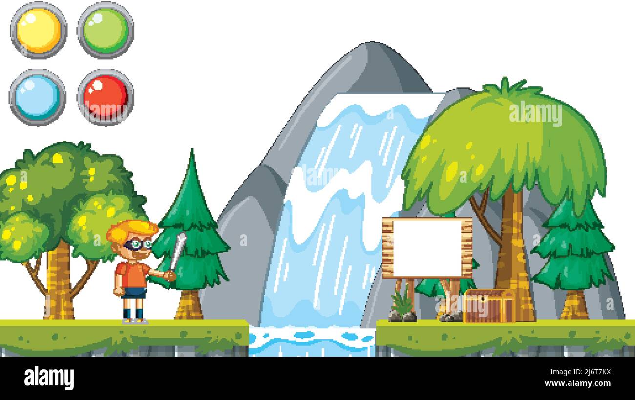 Game template with waterfall background illustration Stock Vector Image ...