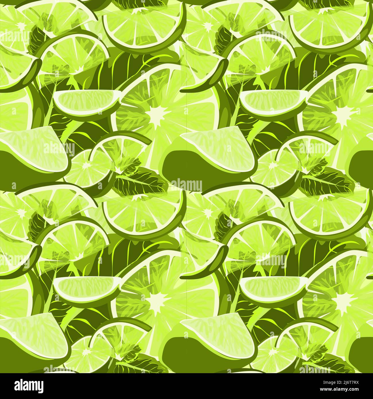 Seamless pattern with lime slices and mint leaves. Vector citrus fruit ...