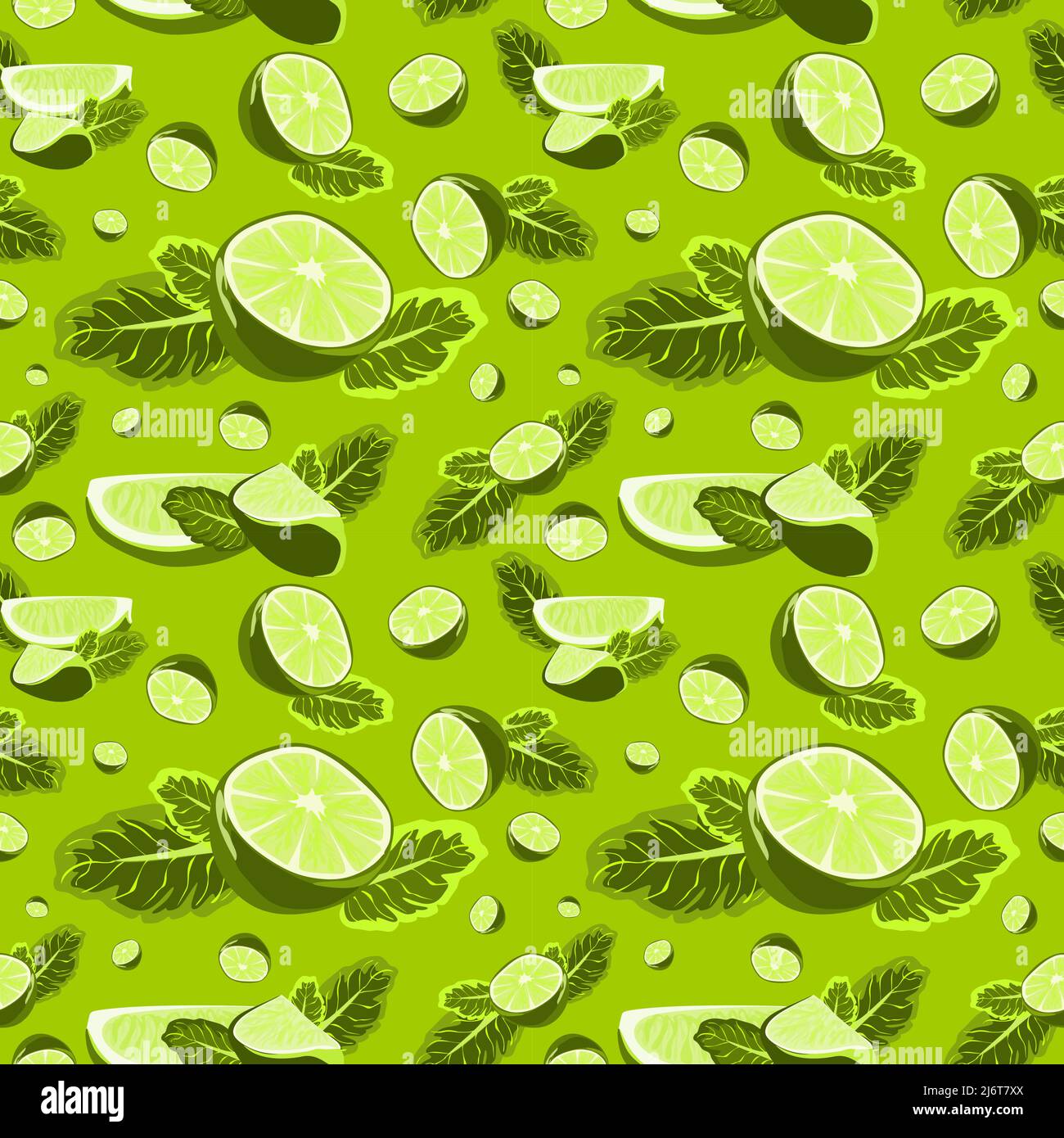 Seamless pattern with lime slices and mint leaves. Vector citrus fruit ...