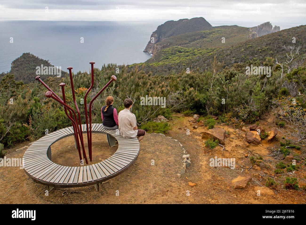 Seat on the Three Capes Track, with Cape Pillar visible ahead Stock ...