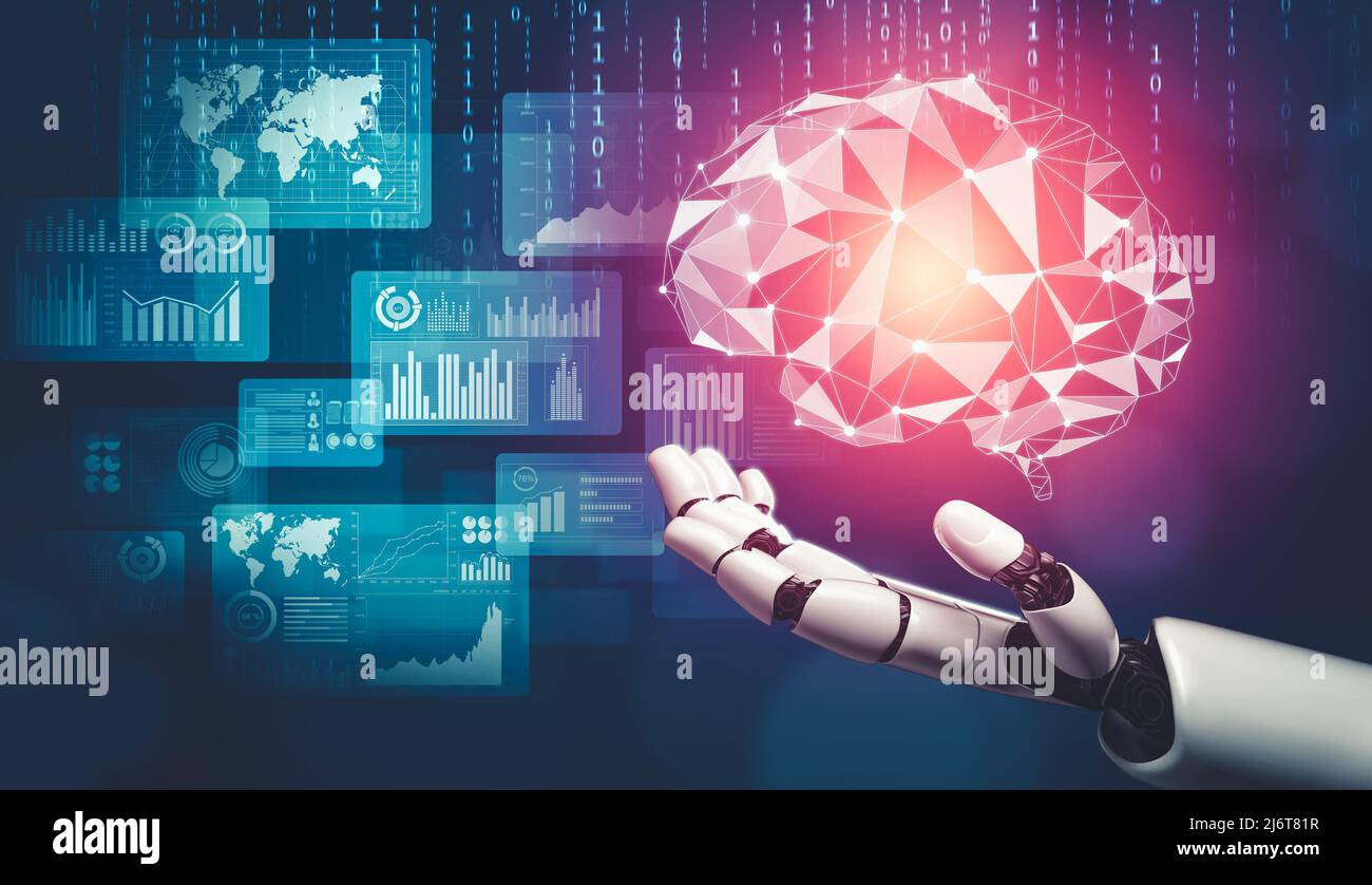 3D rendering futuristic droid robot technology development, artificial intelligence AI, and ...