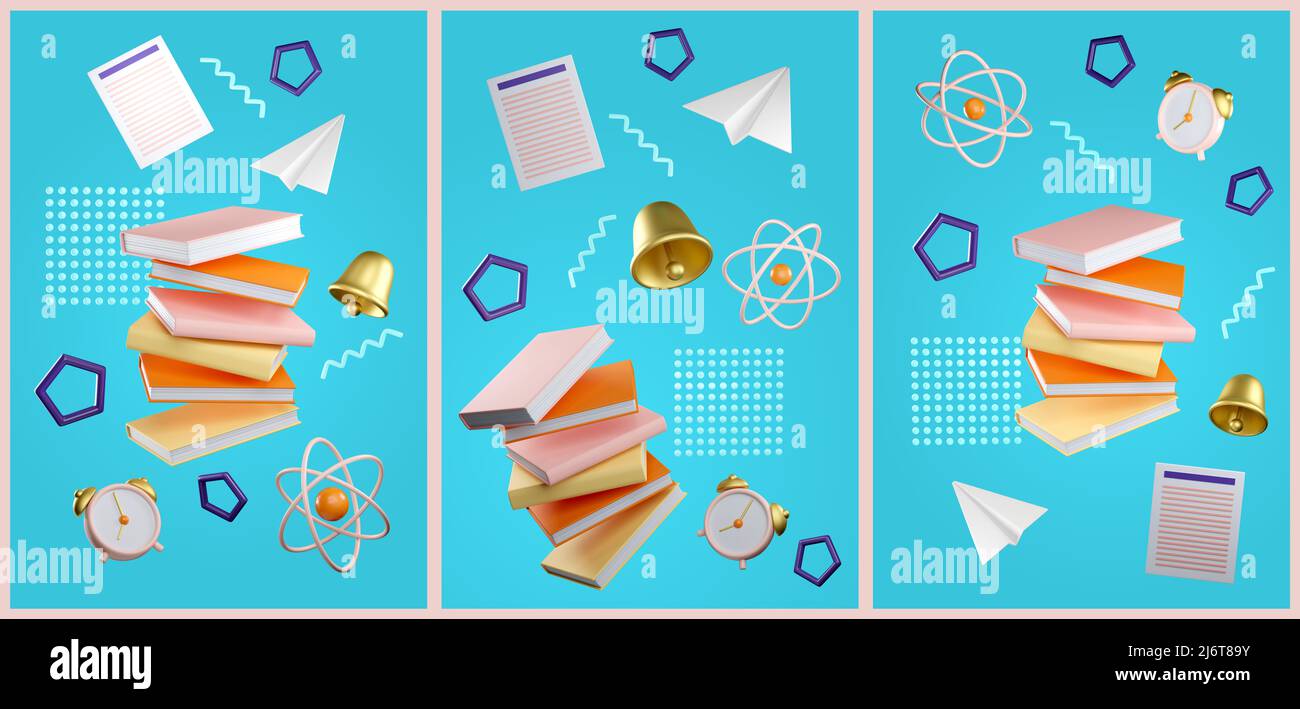 3d education concept poster for university and school. Stack of the ...