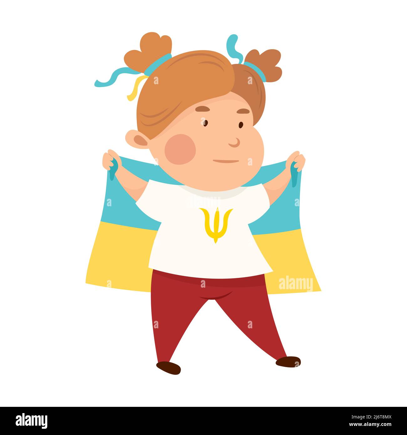 Little Ukrainian girl with the national flag in her hands. National ...