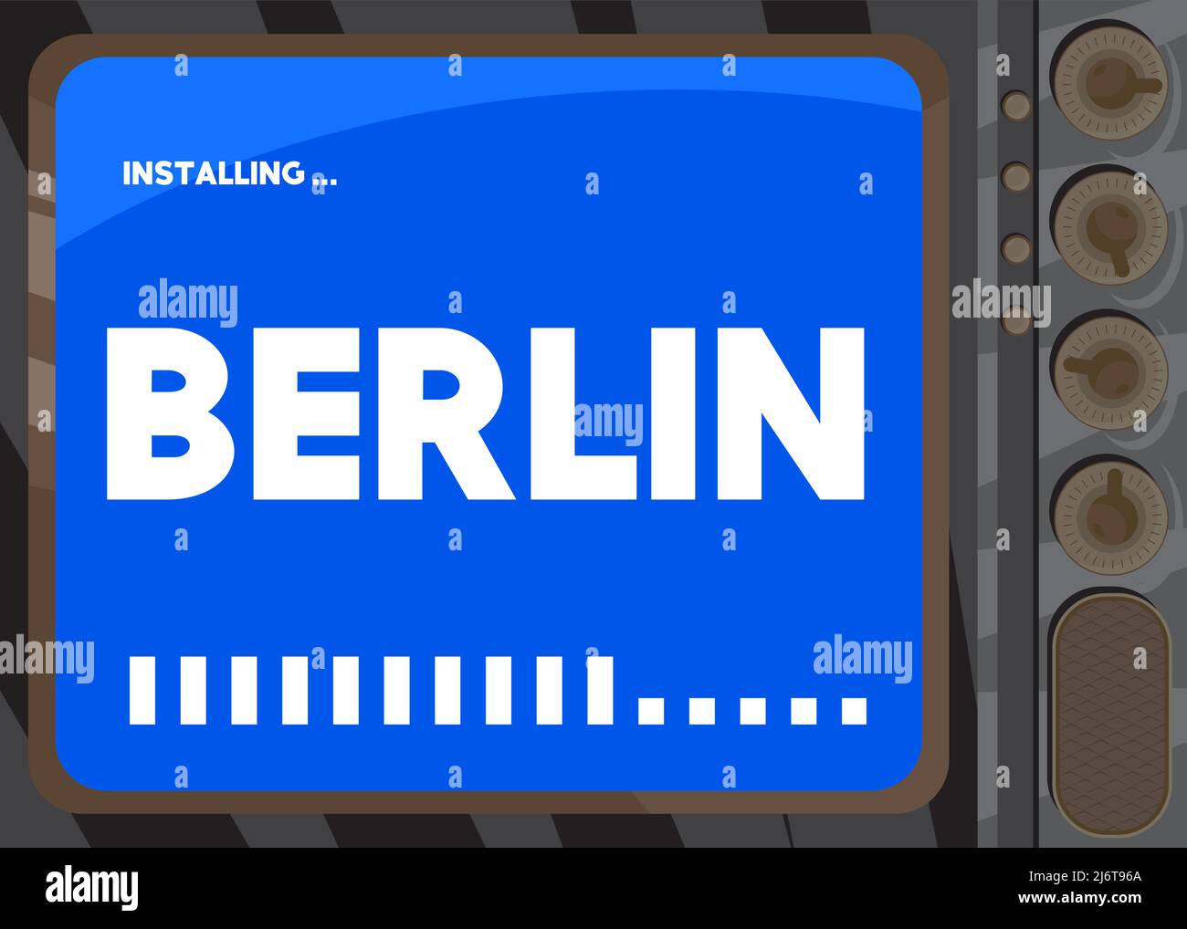 Cartoon Computer With the word Berlin. Message of a screen displaying ...