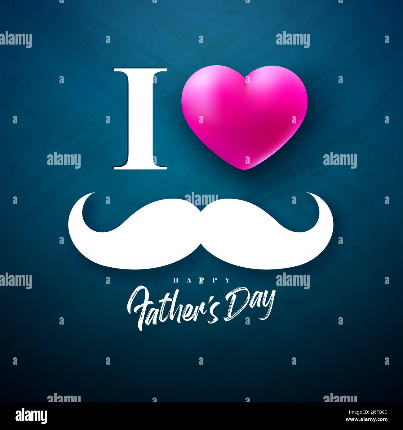 Happy Fathers Day Greeting Card Design With Red Heart And Mustache On