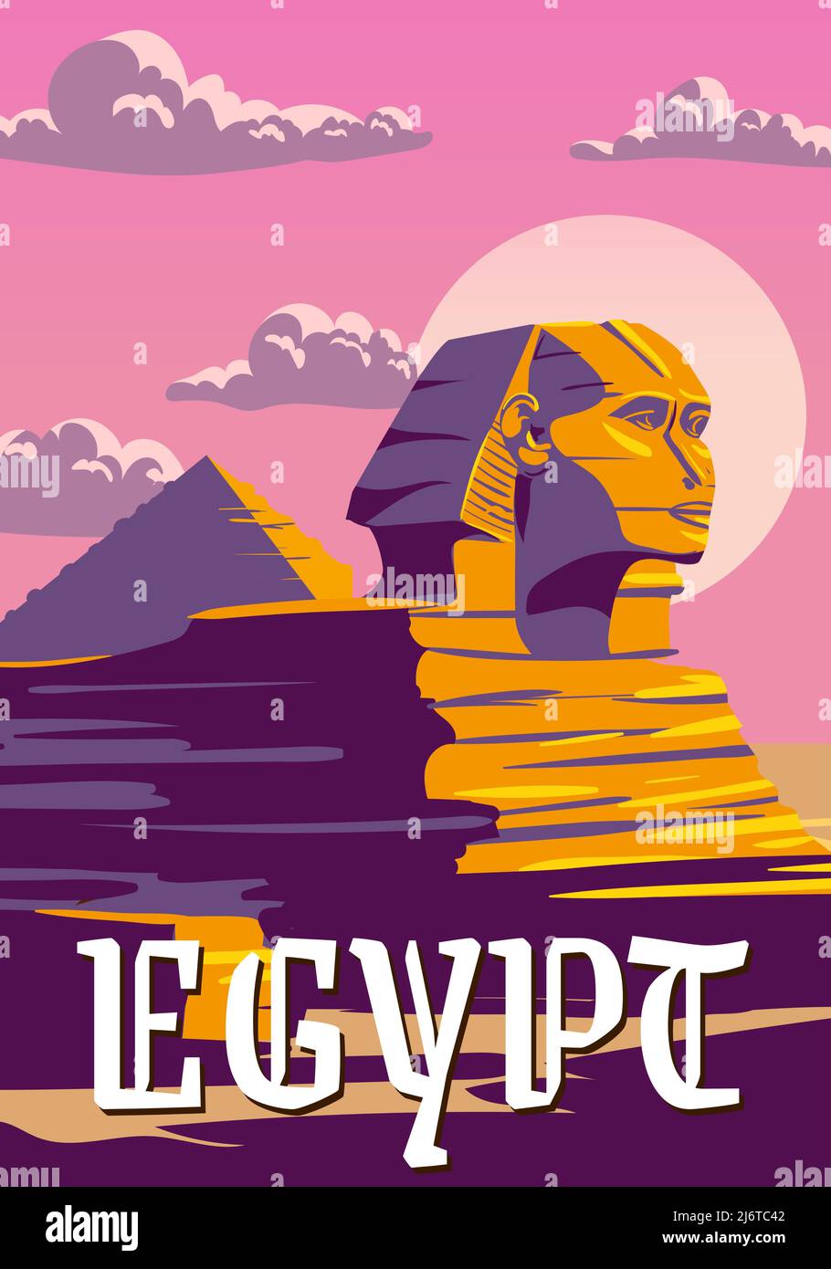 Vintage Poster Ancient Sphinx, Egypt Pharaoh Pyramids. Travel to Egypt ...