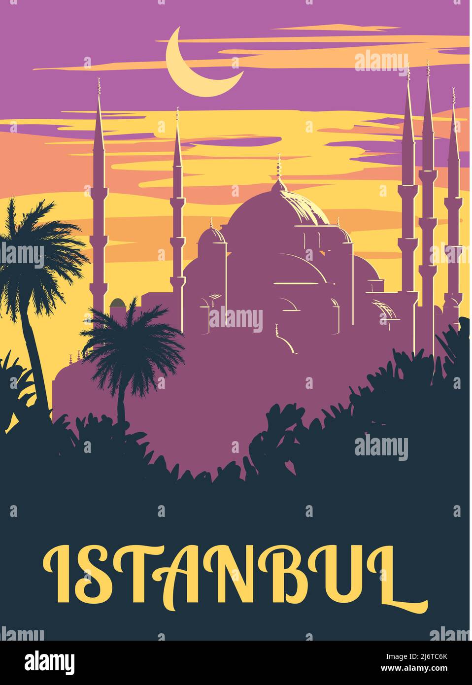 Retro Poster Istanbul, sunset city Turkey, Noble Hagia Sophia Grand ...