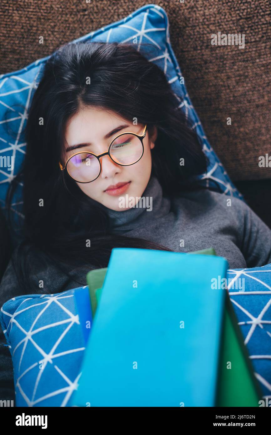 asian young girl reading a book, People lifestyle concept Stock Photo ...