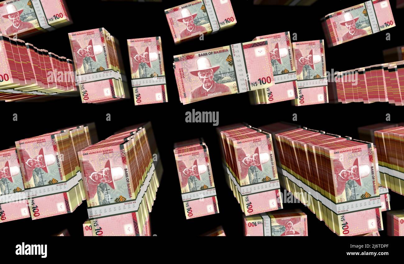 Namibian dollar money pack 3d illustration. NAD banknote bundle stacks ...