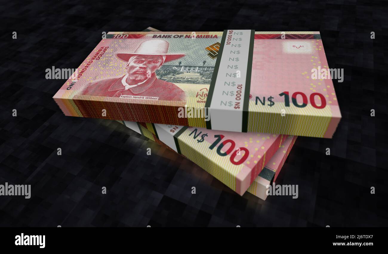 Namibian dollar money pack 3d illustration. NAD banknote bundle stacks ...