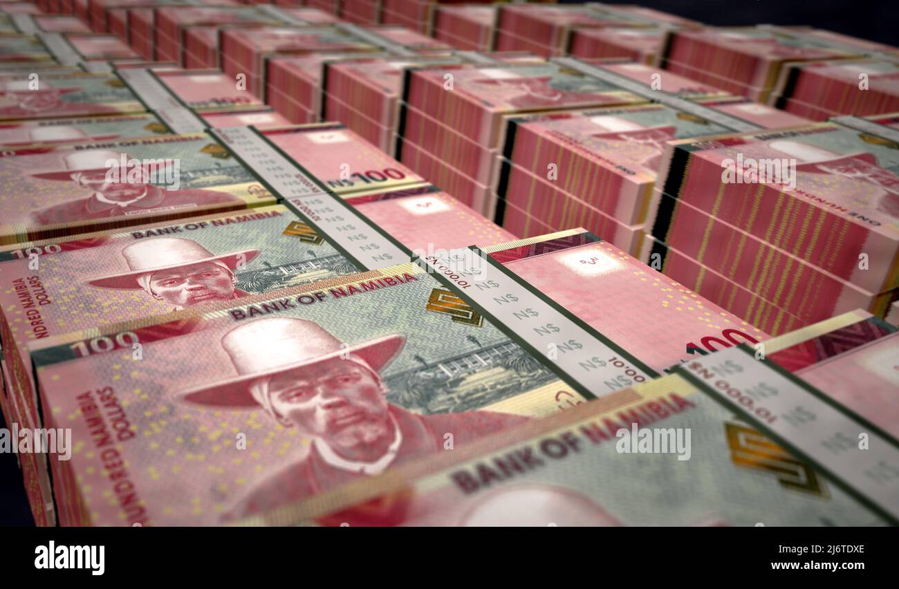 Namibian dollar money pack 3d illustration. NAD banknote bundle stacks ...