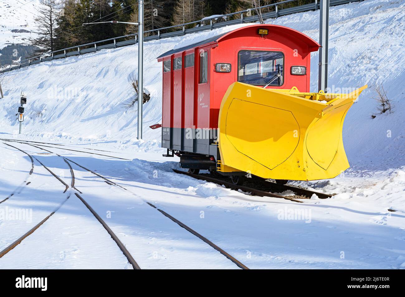 Railway snow plow at Hospental station, Canton of Uri, Switzerland ...