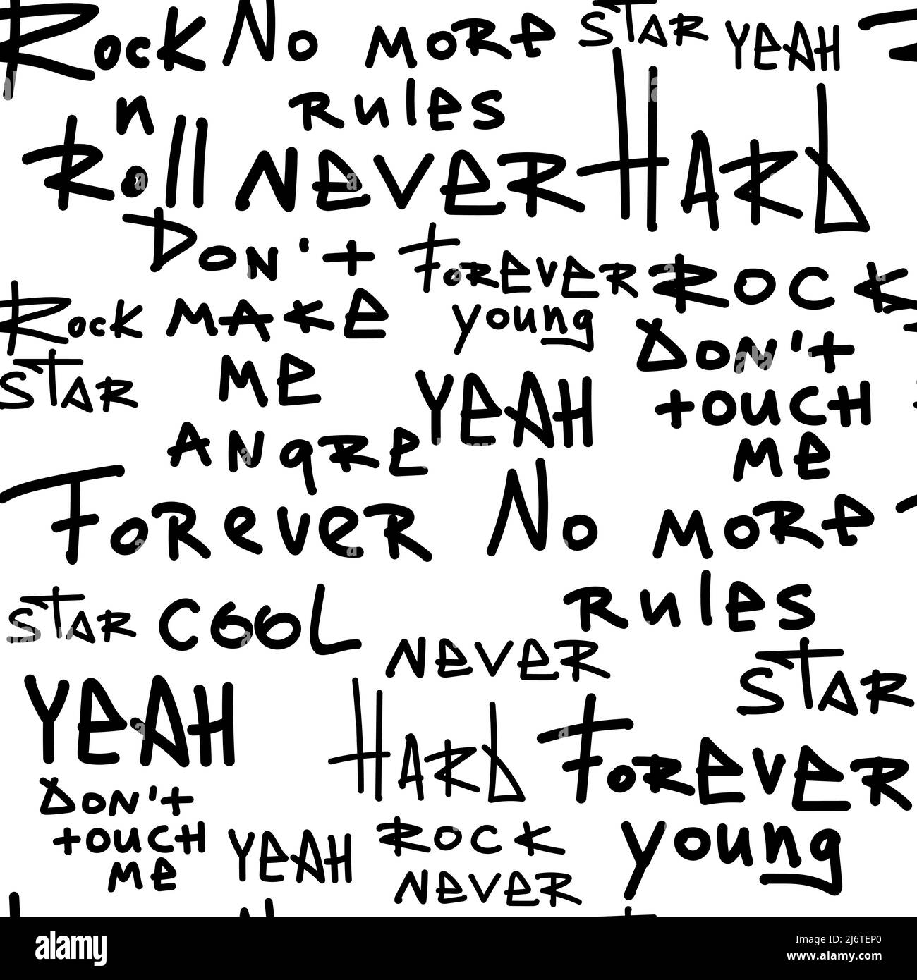 Seamless pattern with inscriptions about rock and roll, no more rules ...