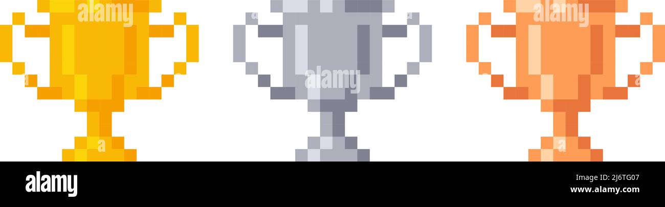 Pixel golden, silver and bronze trophy pack - vector, isolated Stock ...