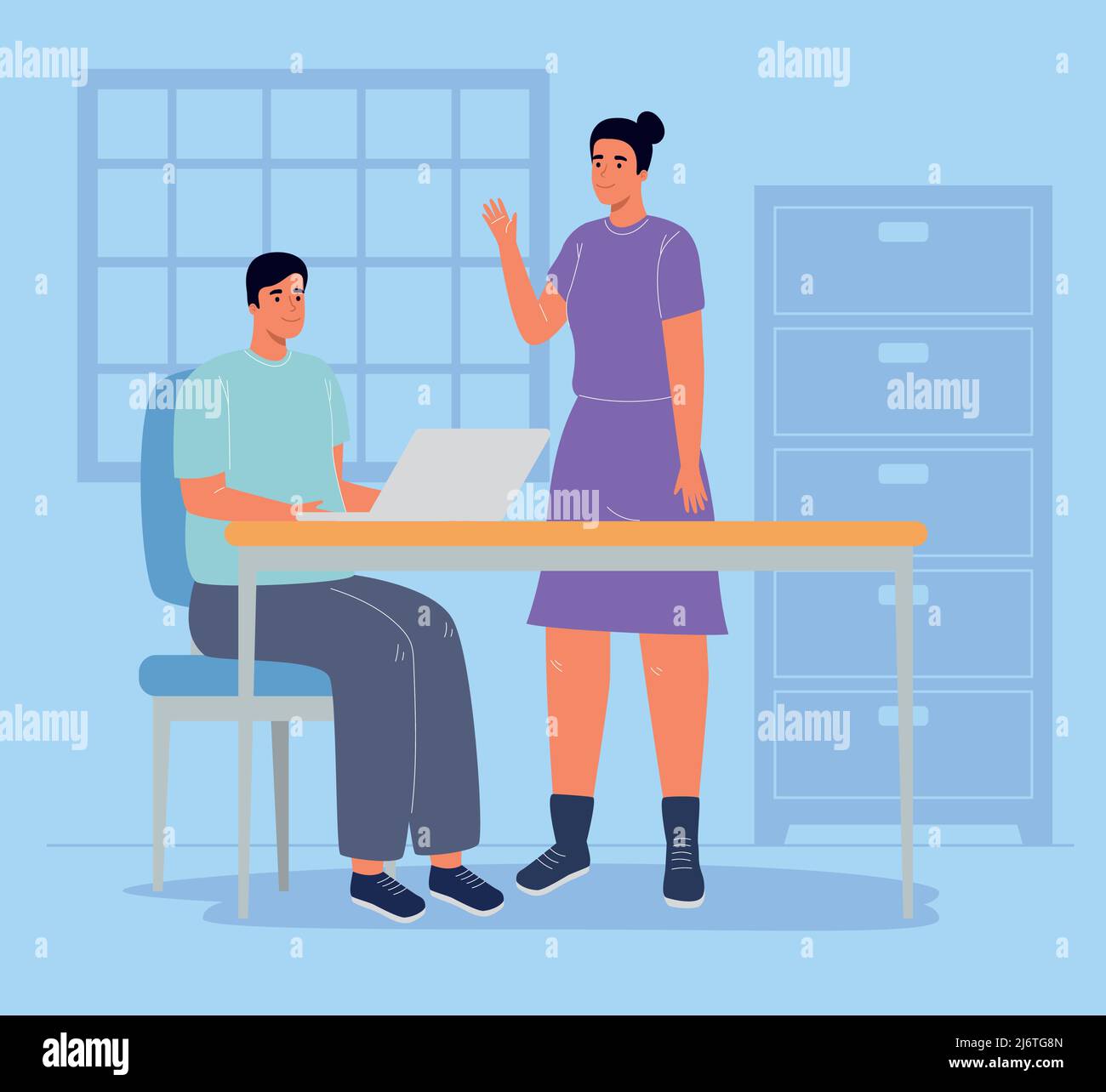 Woman using laptop standing Stock Vector Images - Alamy