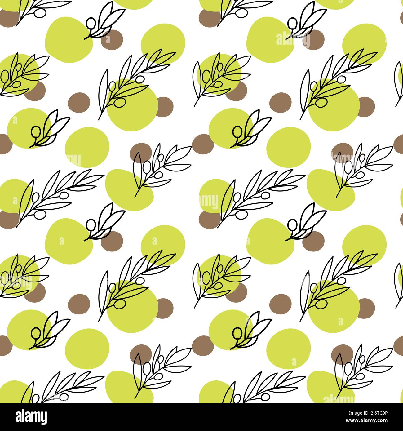 A seamless pattern of olive sprigs, drawn doodle elements in sketch ...