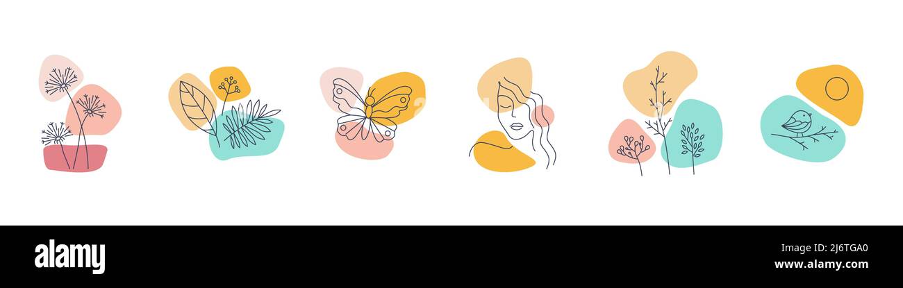 Vector illustration of abstract natural patterns icons in doodle style ...