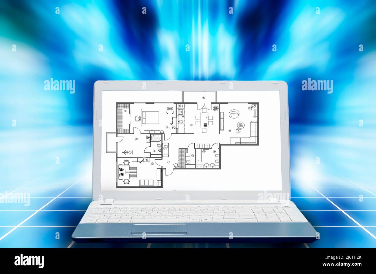 laptop with an architectural floorplan on screen Stock Photo - Alamy