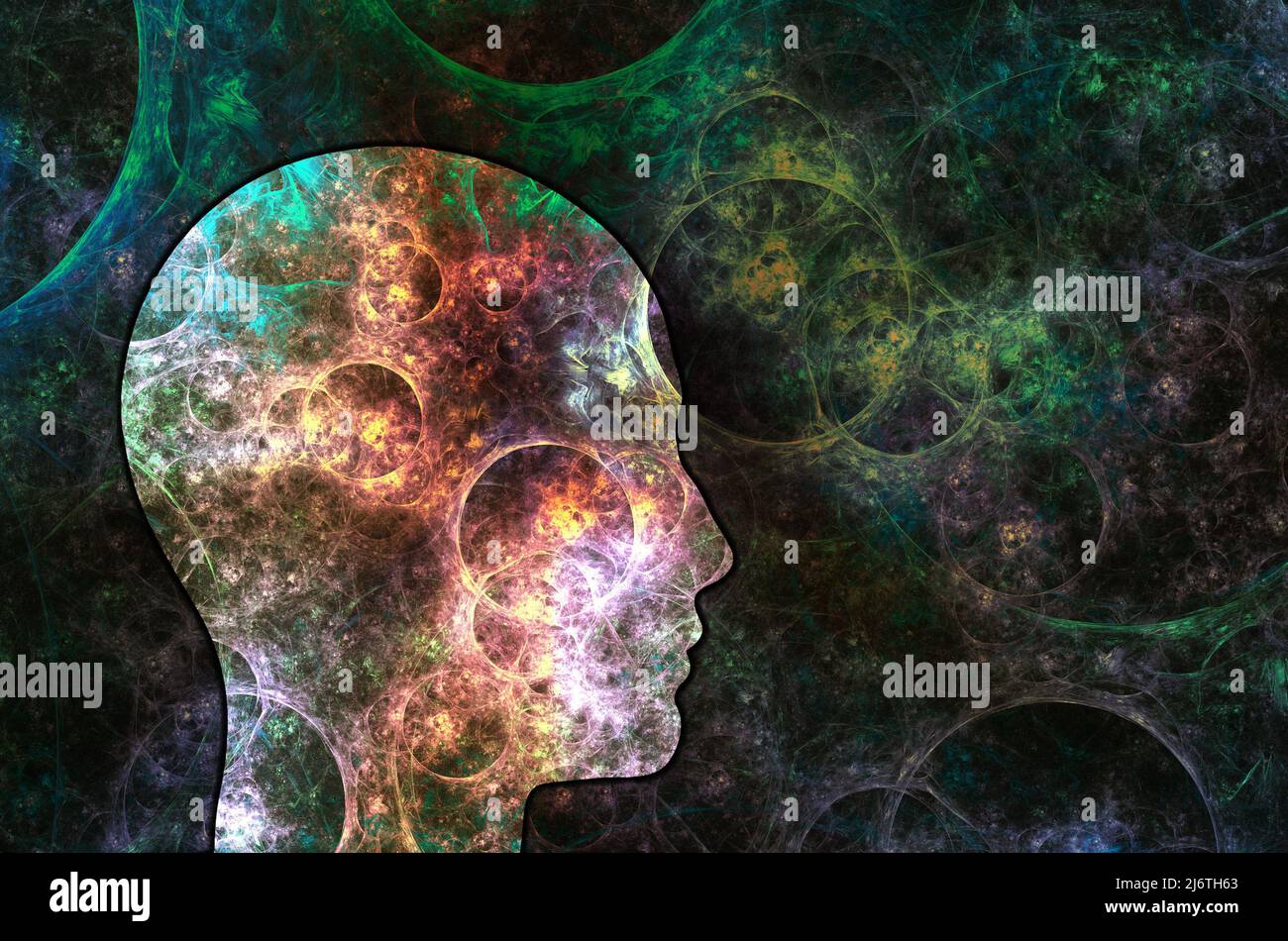 human head and psychedelic background, psychology and psyche concept ...