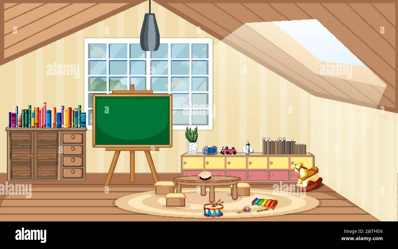 Scene with board and books in classroom illustration Stock Vector Image ...