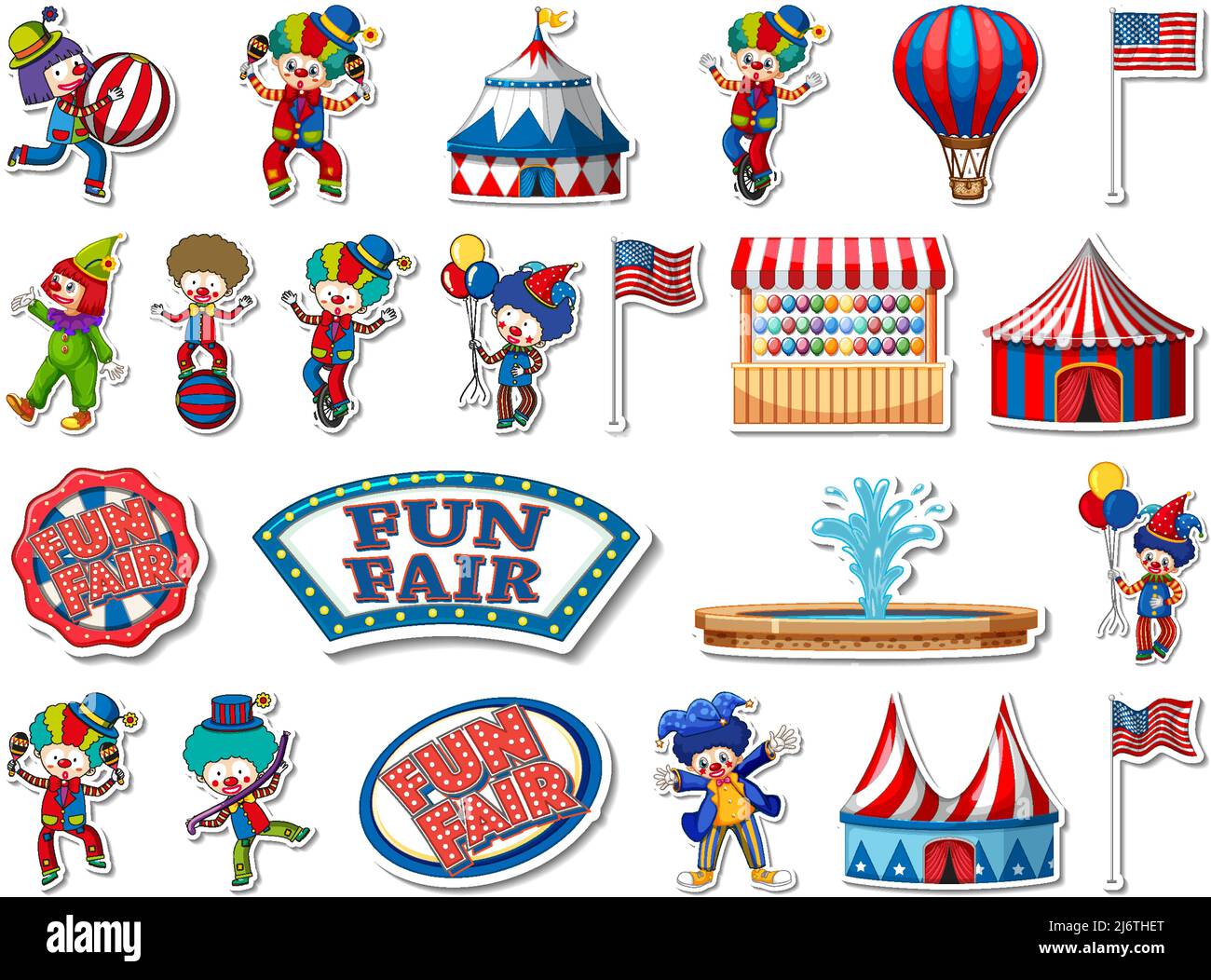 Sticker set of amusement park and fun fair objects illustration Stock ...