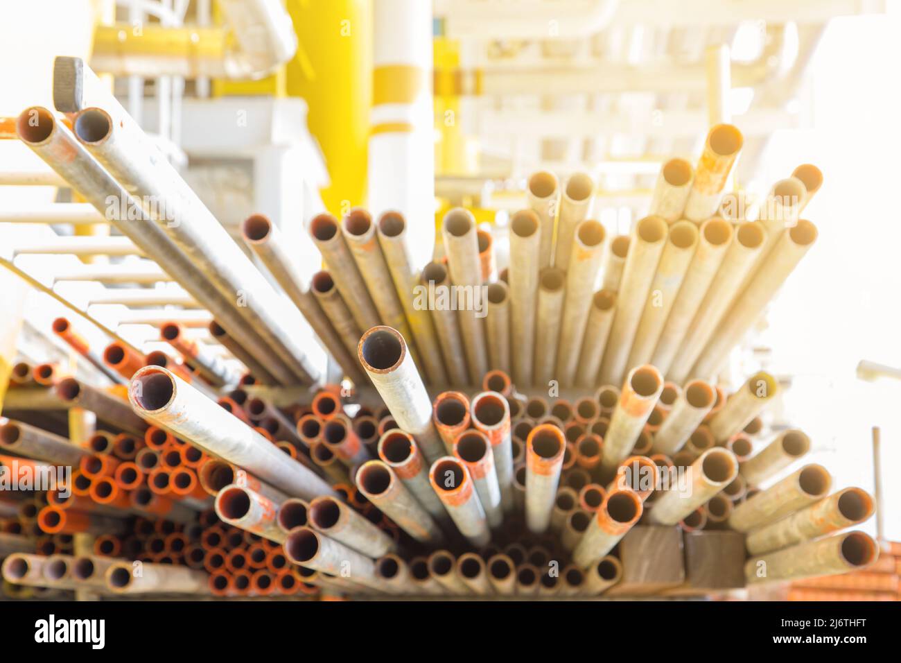 Scaffolding with inspection code place on pipe rack these being used to ...