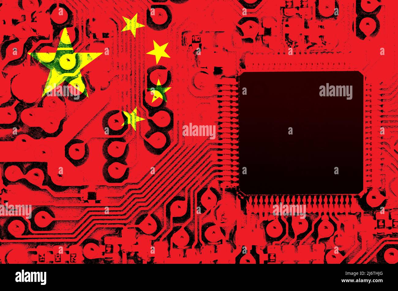 Chinese National Flag with a grunge type effect on PC circuit board ...