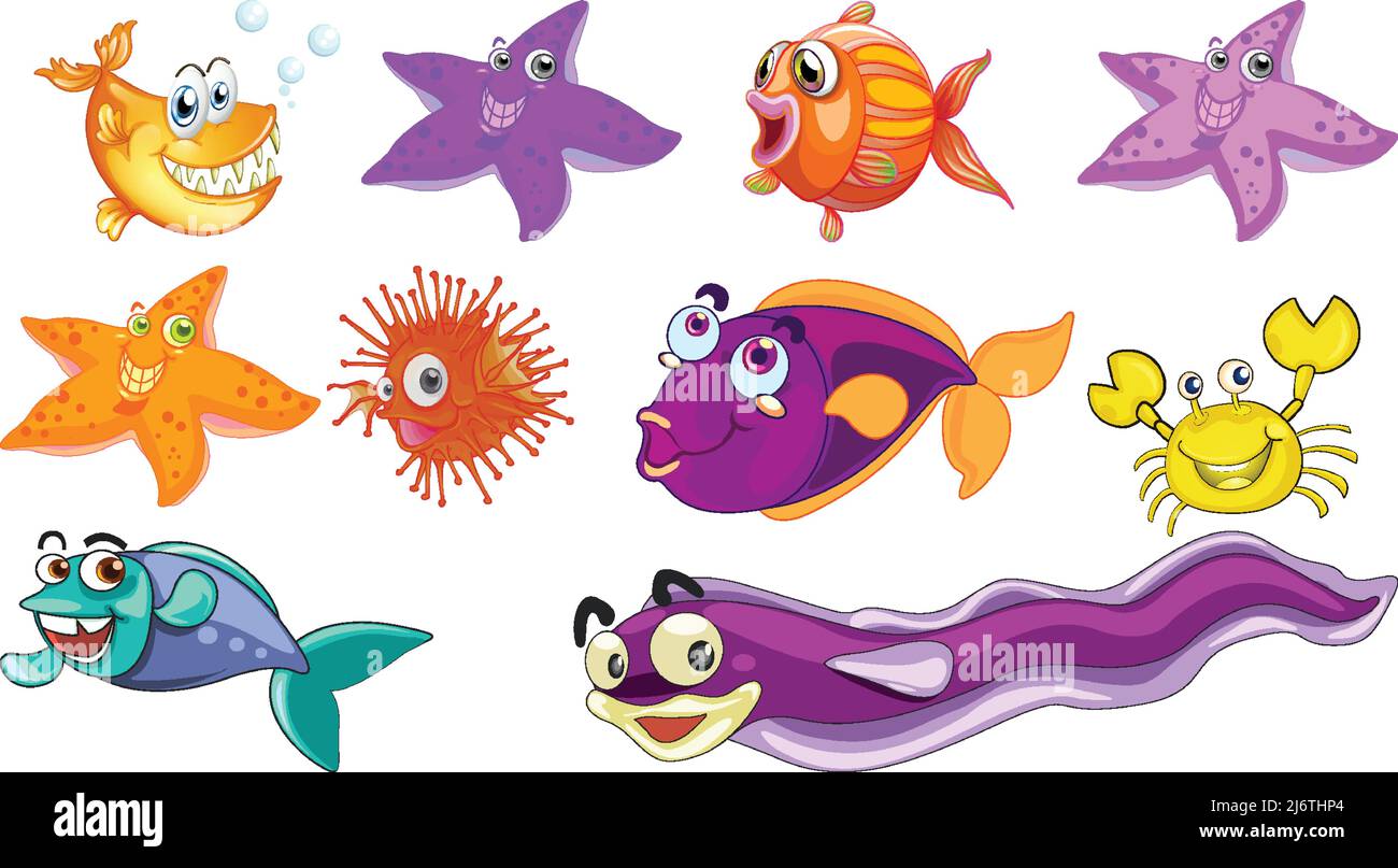 Sea animals cartoon collection illustration Stock Vector Image & Art ...