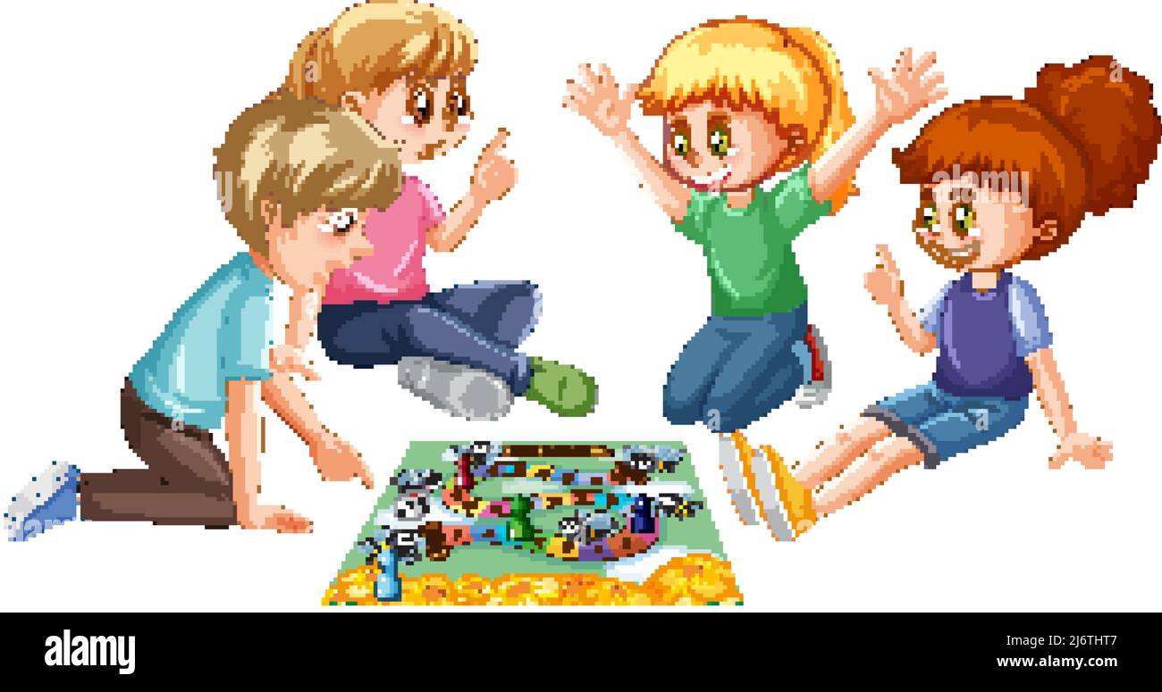A children playing board game on white background illustration Stock ...