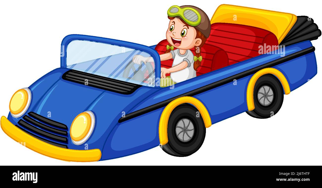 A girl driving vintage convertible car illustration Stock Vector Image ...